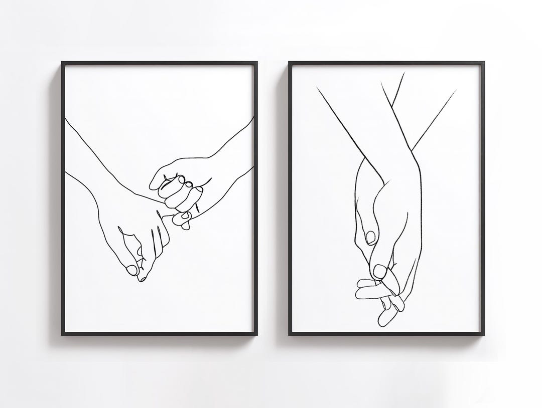 Minimalist Line Art Couple Holding Hands | Modern Love Wall Art ...