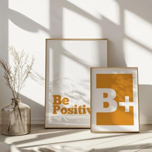 Be Positive Wall Art | Minimalist Motivational Prints | Orange Mid ...