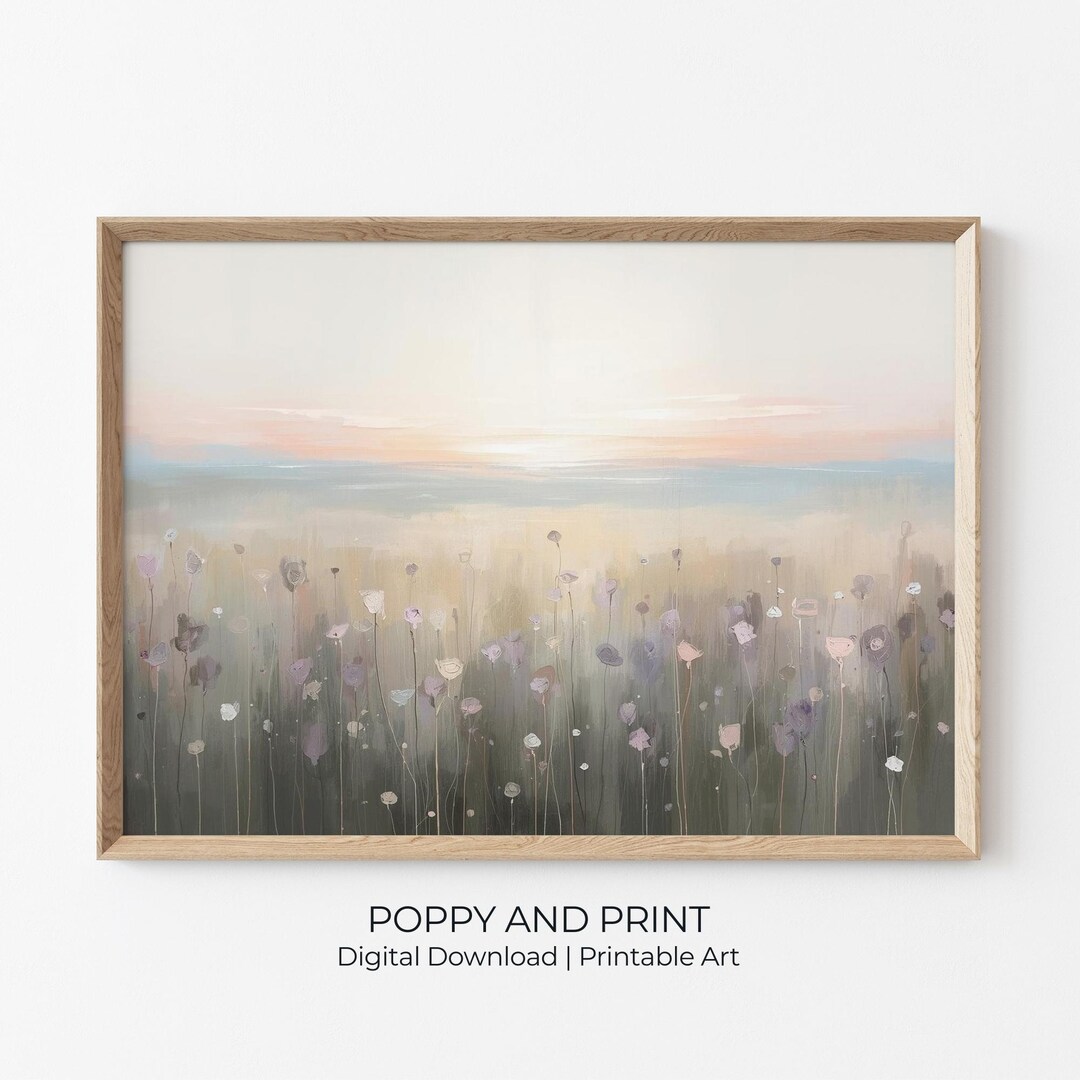 Abstract Wildflower Landscape Printable Wall Art, Calming Modern ...