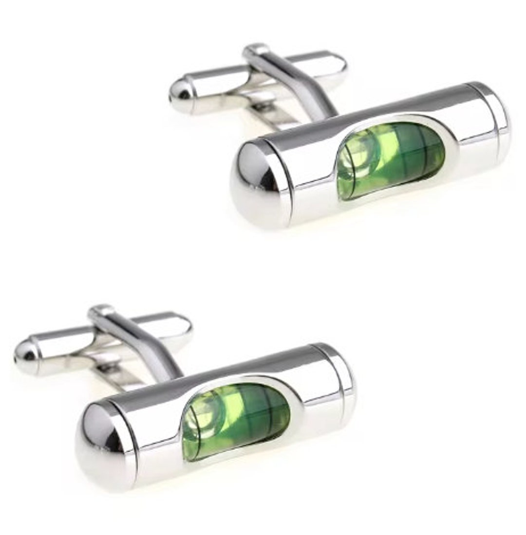 Green Spirit Level Cufflinks / Novelty Spirit Level Cufflinks in Green ...