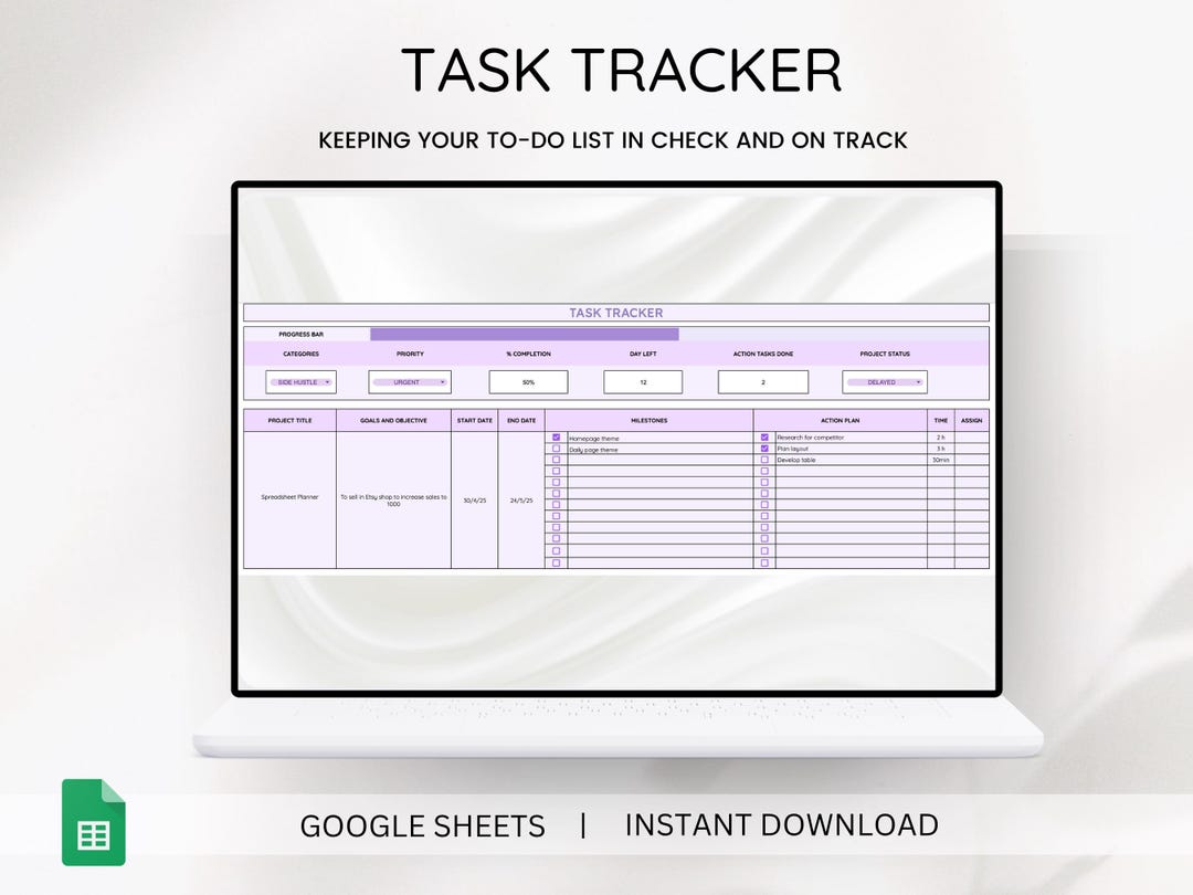 Task Tracker Spreadsheet • Task Manager Template • Editable Task List • to Do List Google Sheet ...