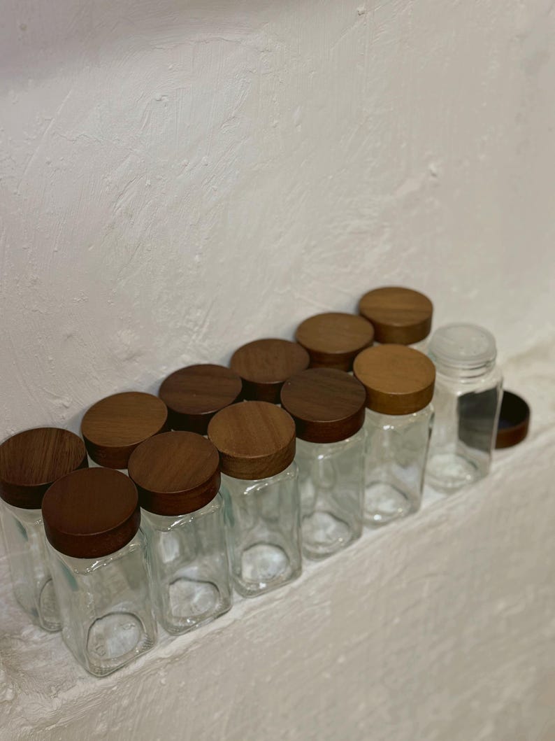 Square Spice Jars With Acacia Wood Lids, Waterproof Labels (120 Ml, 12 ...