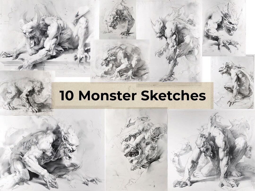 10 Antique Monster Sketches Fantasy Aesthetic Creature Art Prehistoric ...