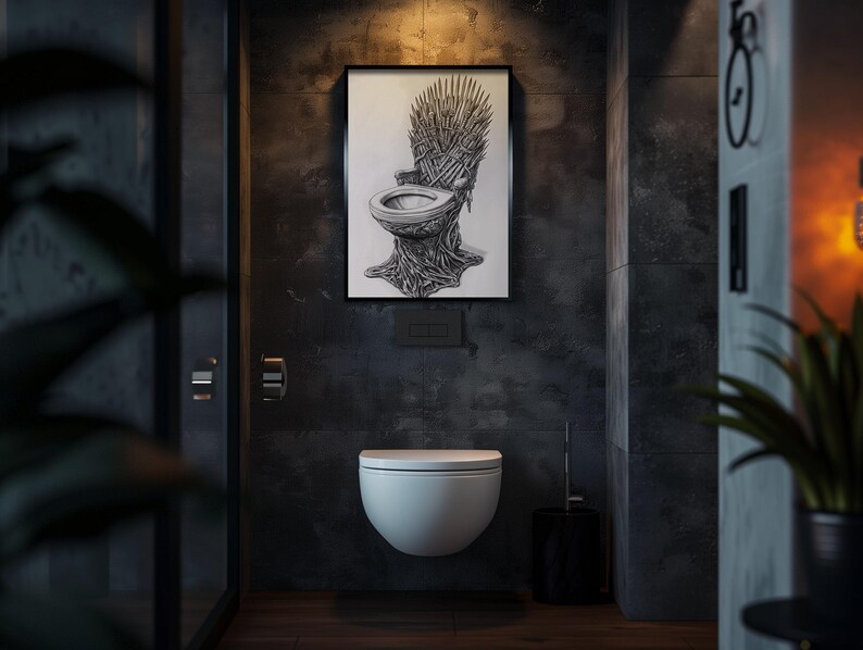 Iron Throne Toilet Bowl Wall Art Fantasy Themed Bathroom Decor Print ...