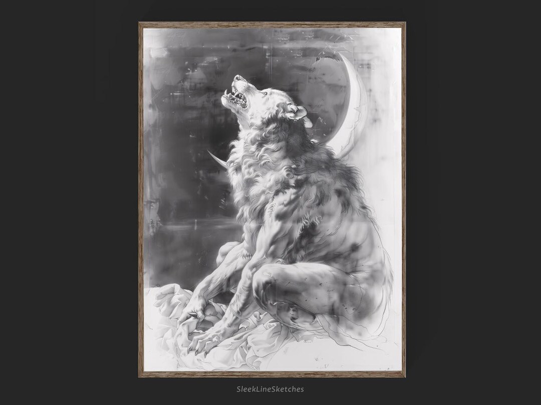 Antique Werewolf Sketch Ancient Howling Wolf Historic Monster Aesthetic ...