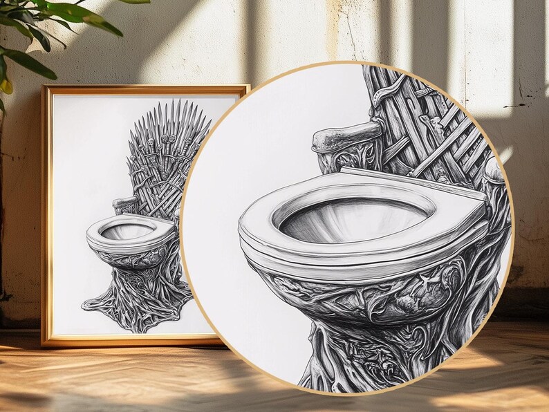 Iron Throne Toilet Bowl Wall Art Fantasy Themed Bathroom Decor Print ...