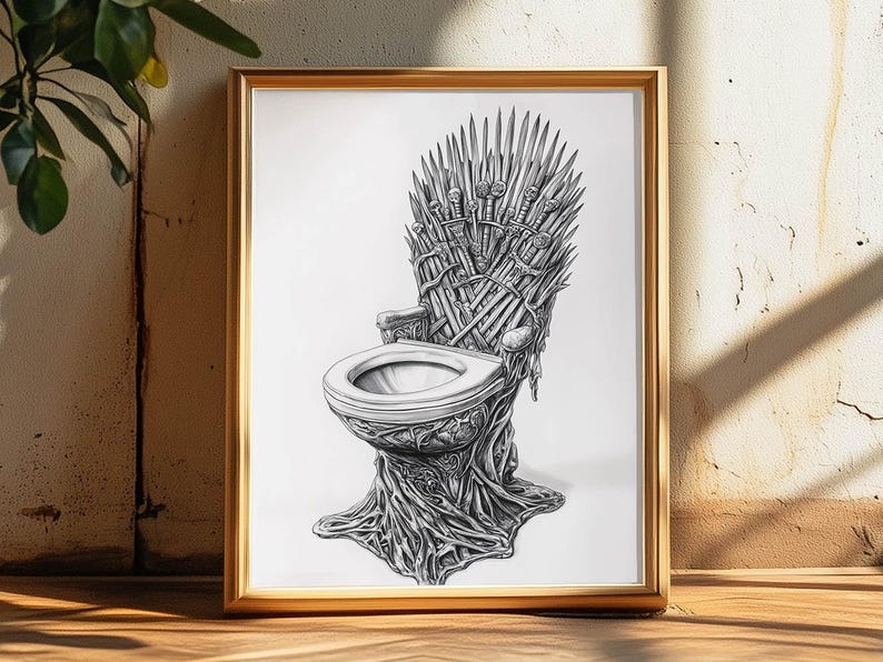 Iron Throne Toilet Bowl Wall Art Fantasy Themed Bathroom Decor Print ...