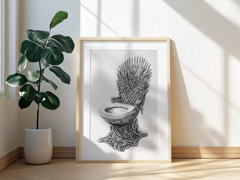 Iron Throne Toilet Bowl Wall Art Fantasy Themed Bathroom Decor Print ...