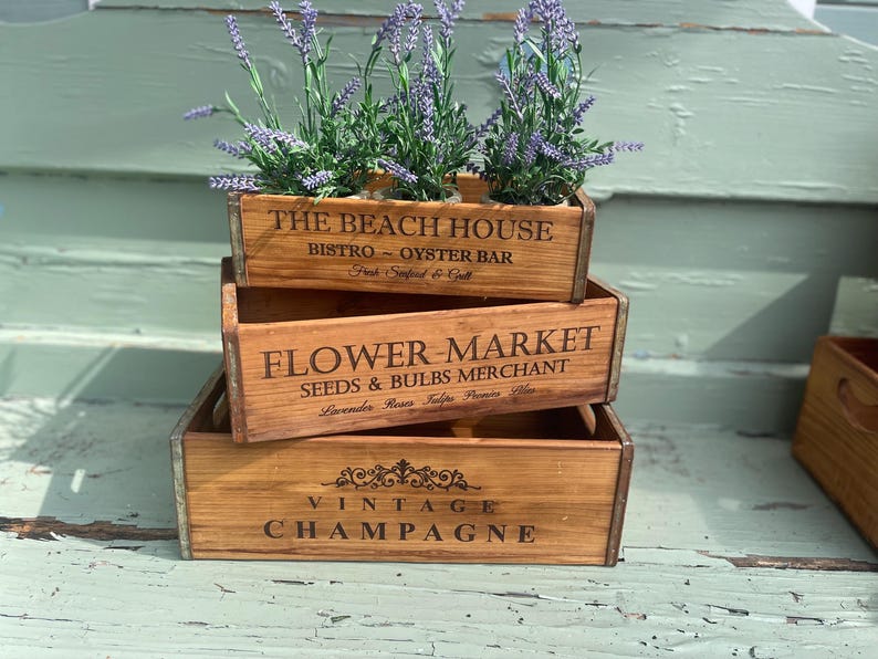 Vintage Style Pine Wood Storage Box: Rustic Metal Edged Crates, Choice ...