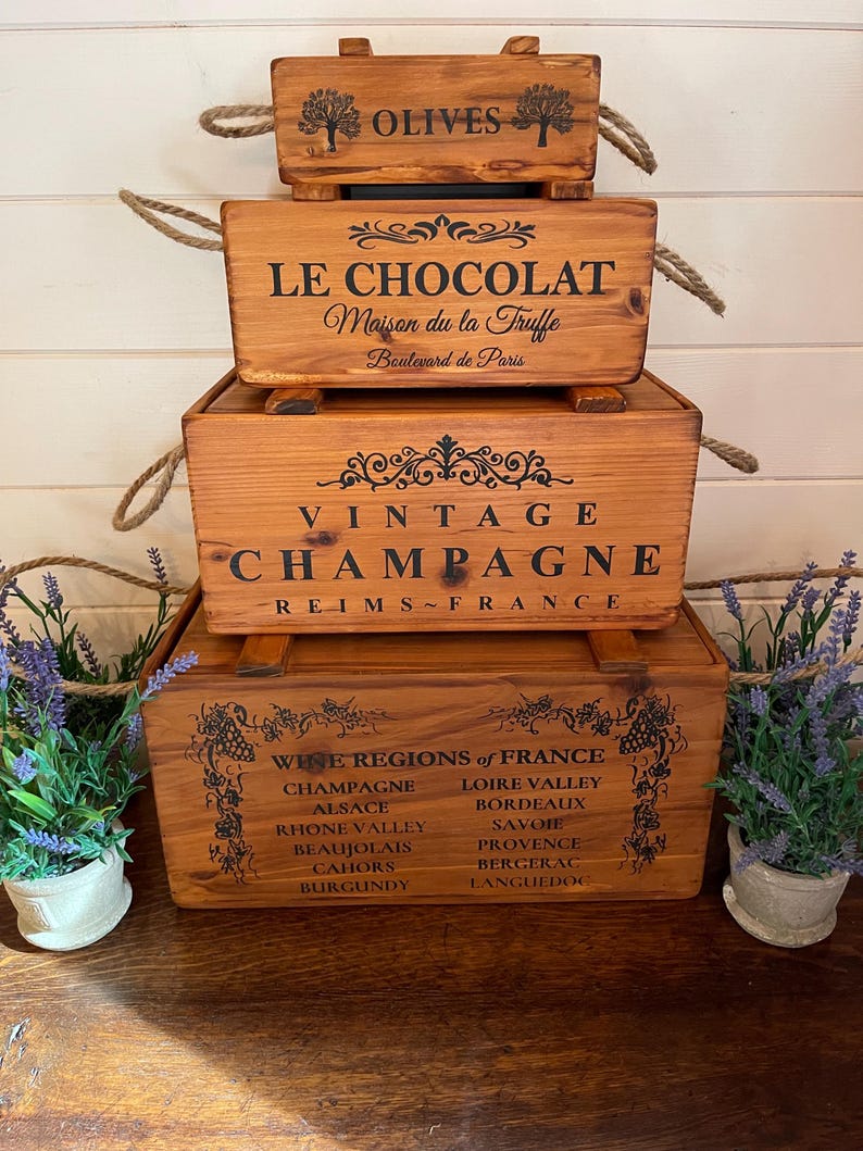 Rustic Pine Wood Lidded Storage Crate: Wine Regions - Etsy