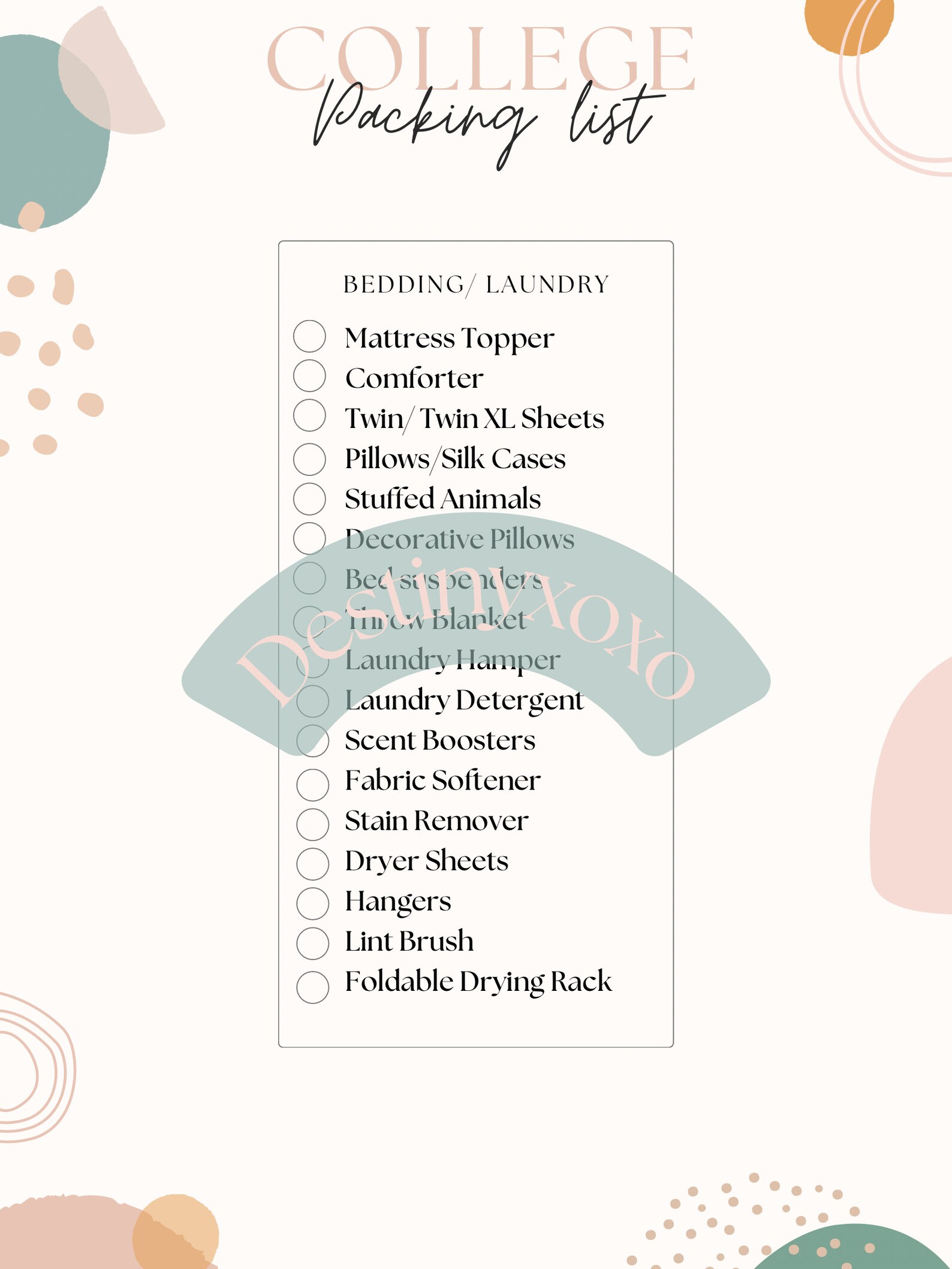 ULTIMATE College Dorm Packing List for Girls- Checklist Template- Dorm ...