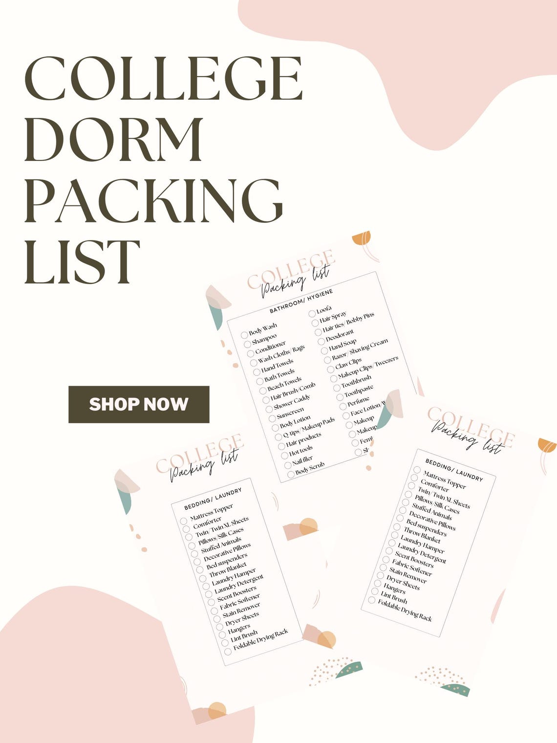 ULTIMATE College Dorm Packing List for Girls- Checklist Template- Dorm ...