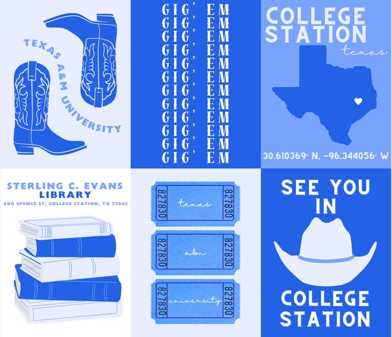 Set of 6 Custom Texas A&M University, College Prints, Digital Downloads ...
