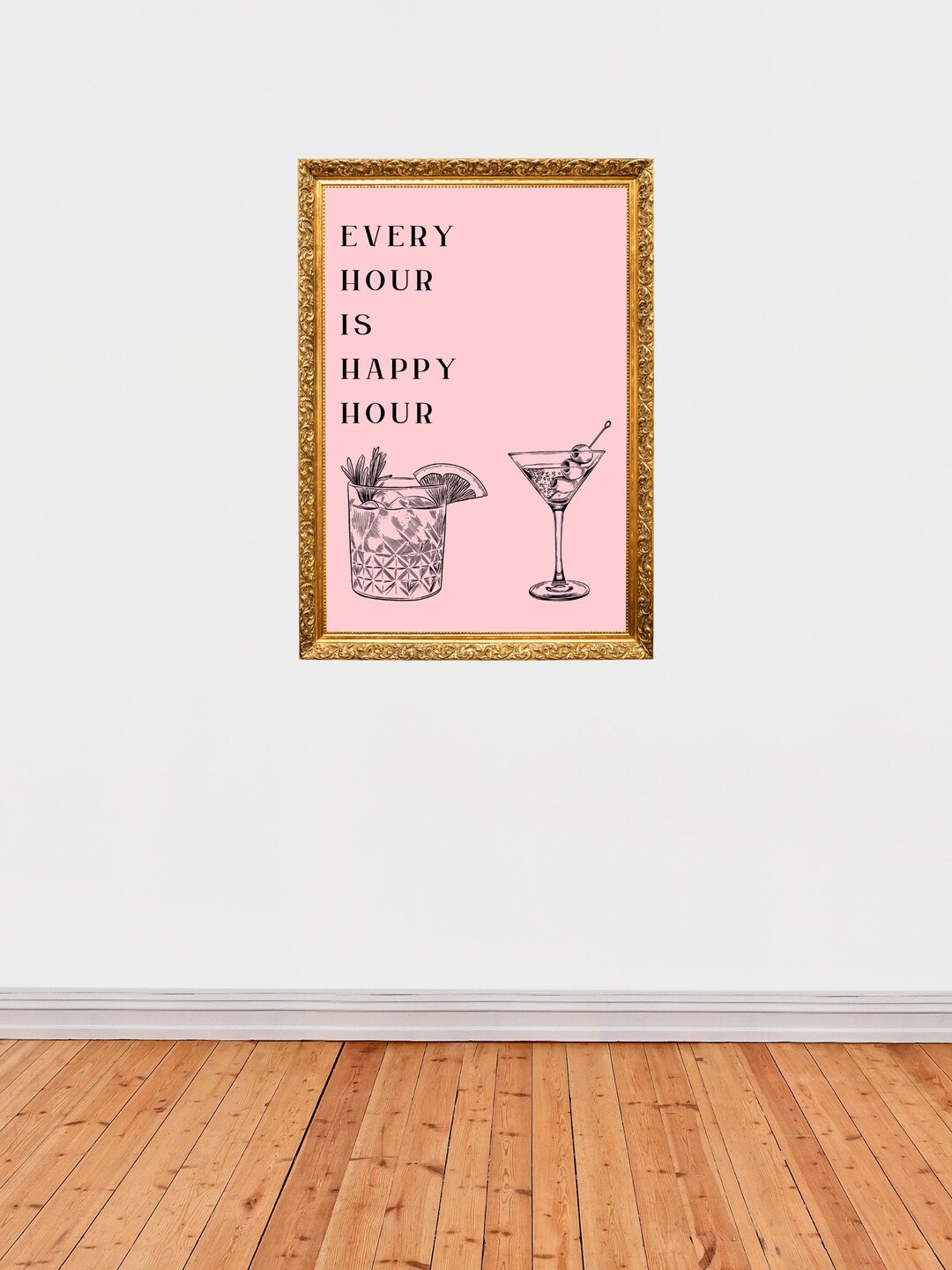 Every Hour is Happy Hour Digital Print, Wall Art, Pink, Inspirational ...