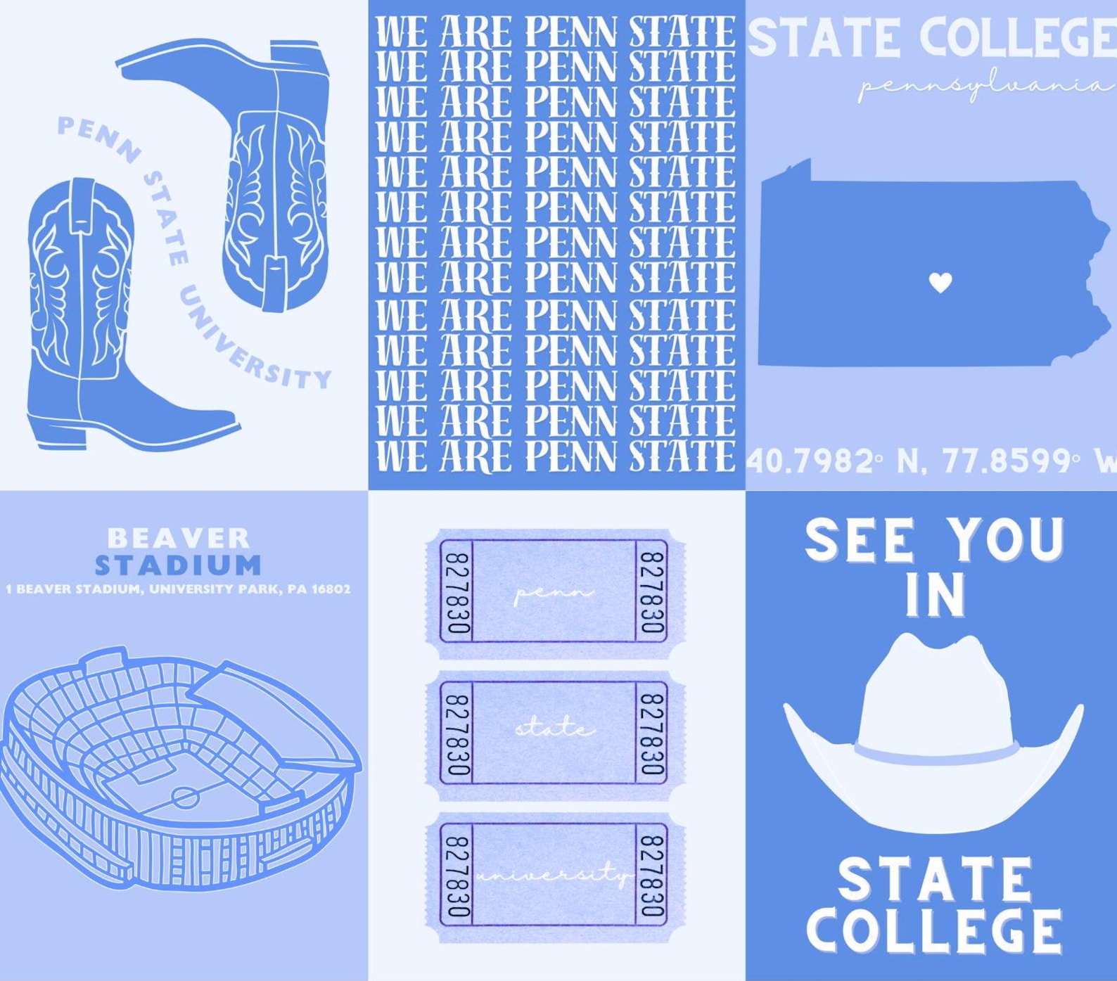 Set of 6 Custom, Penn State University, Prints, Digital Downloads, Dorm ...