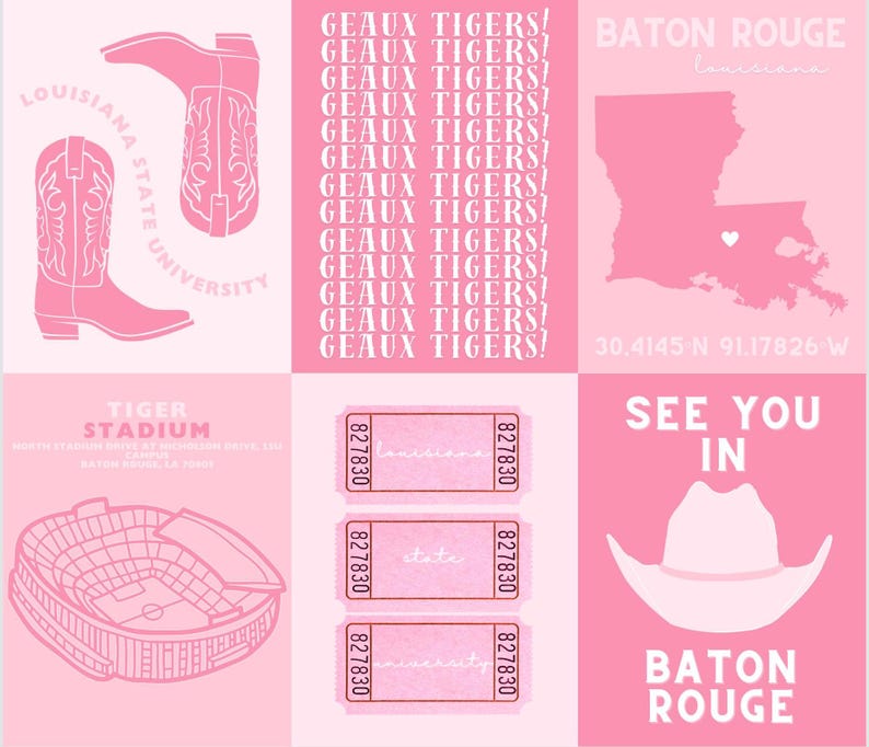 Set of 6 Custom, Louisiana State University, College Prints, Digital ...