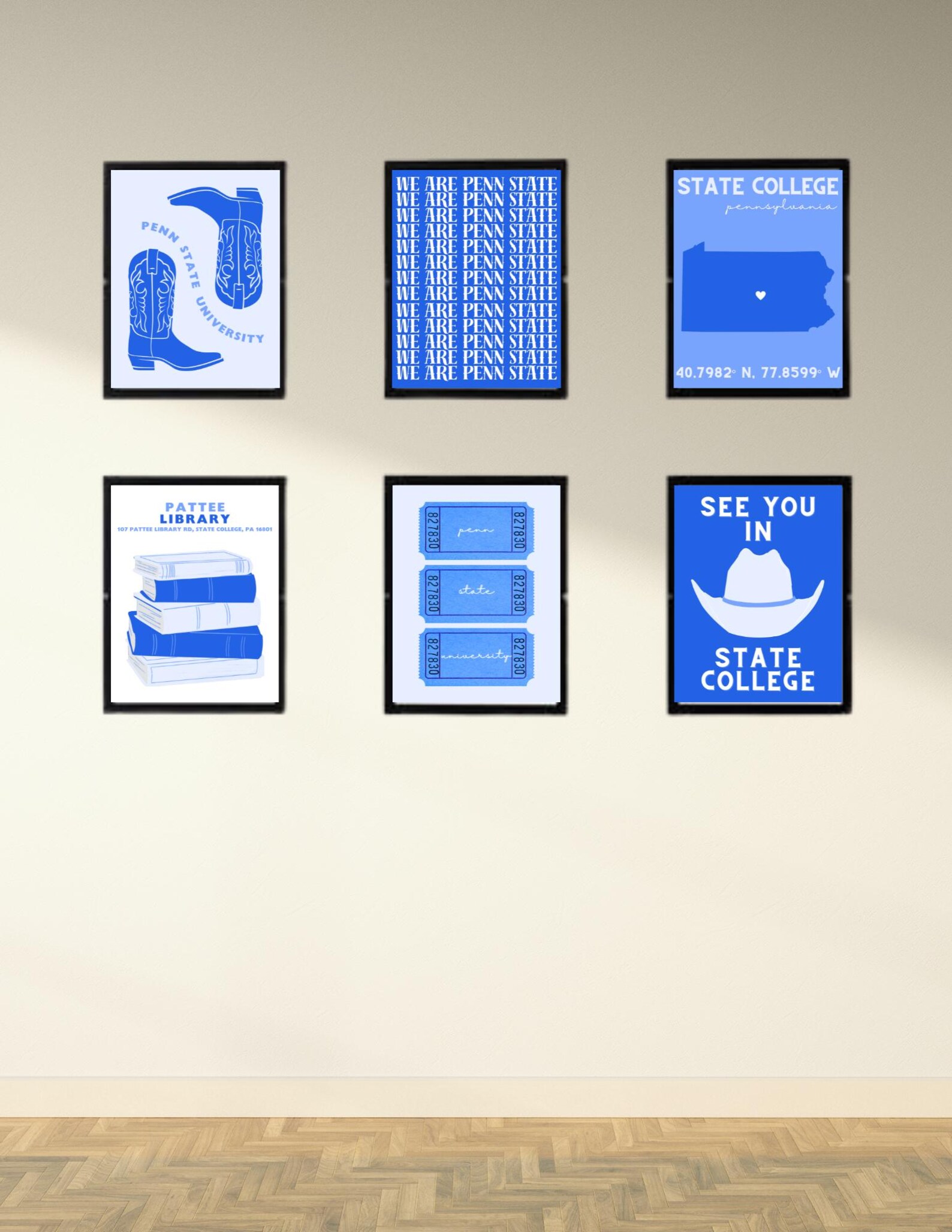 Set of 6 Custom, Penn State University, Prints, Digital Downloads, Dorm ...