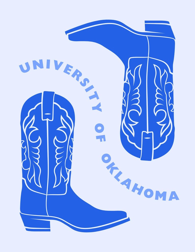 Set of 6 Custom, Oklahoma University, Prints, Digital Downloads, Dorm ...