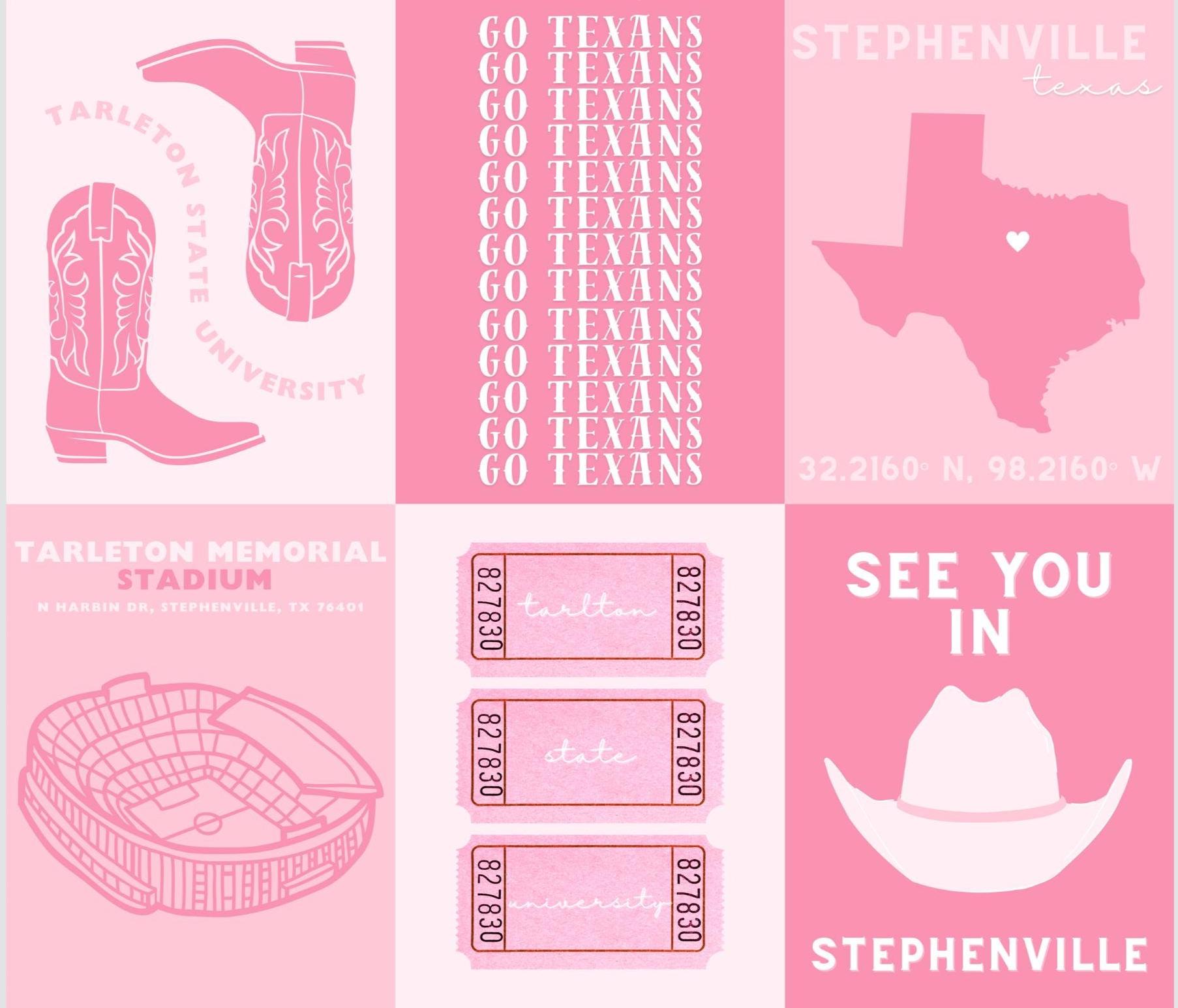Set of 6 Custom, Tarleton State University, College Prints, Digital ...