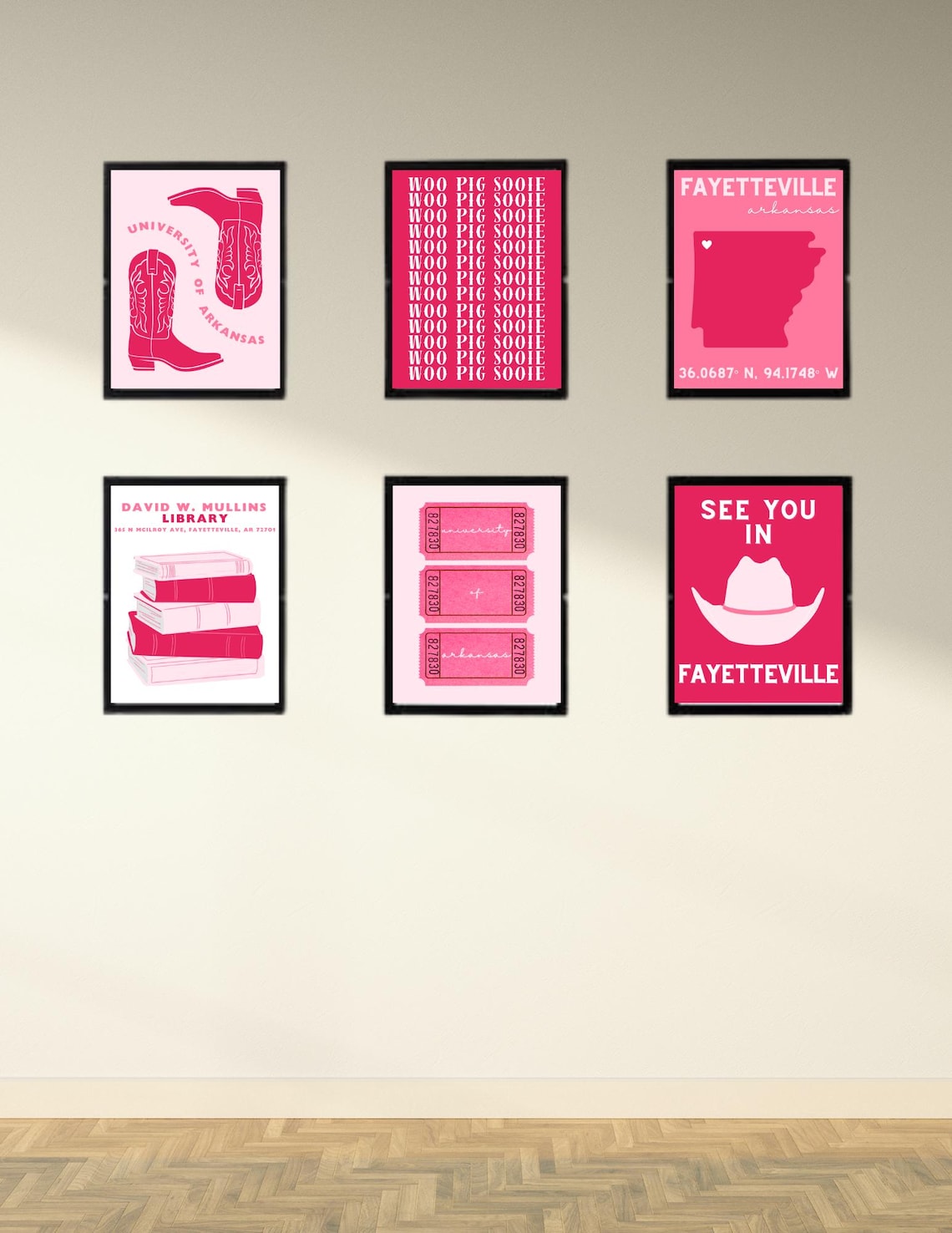 Set of 6 Custom, University of Arkansas, Prints, Digital Downloads ...