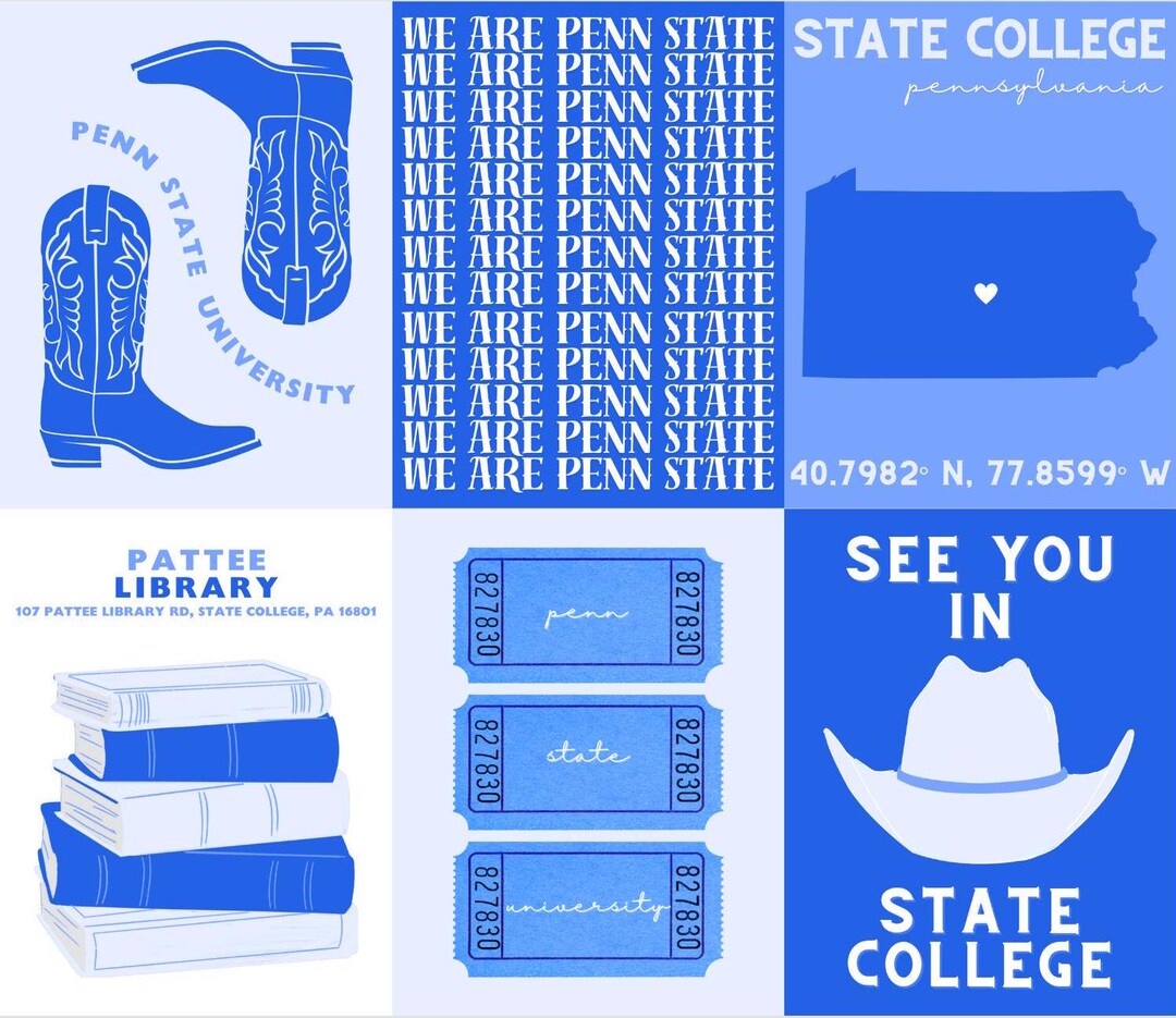 Set of 6 Custom, Penn State University, Prints, Digital Downloads, Dorm ...