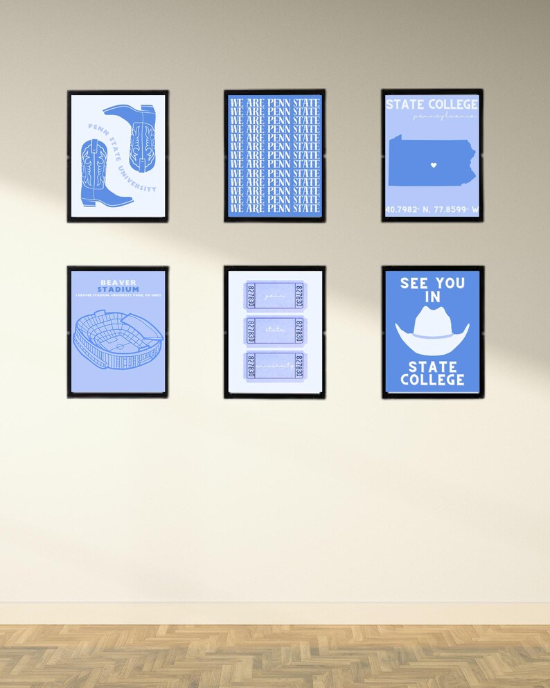 Set of 6 Custom, Penn State University, Prints, Digital Downloads, Dorm ...