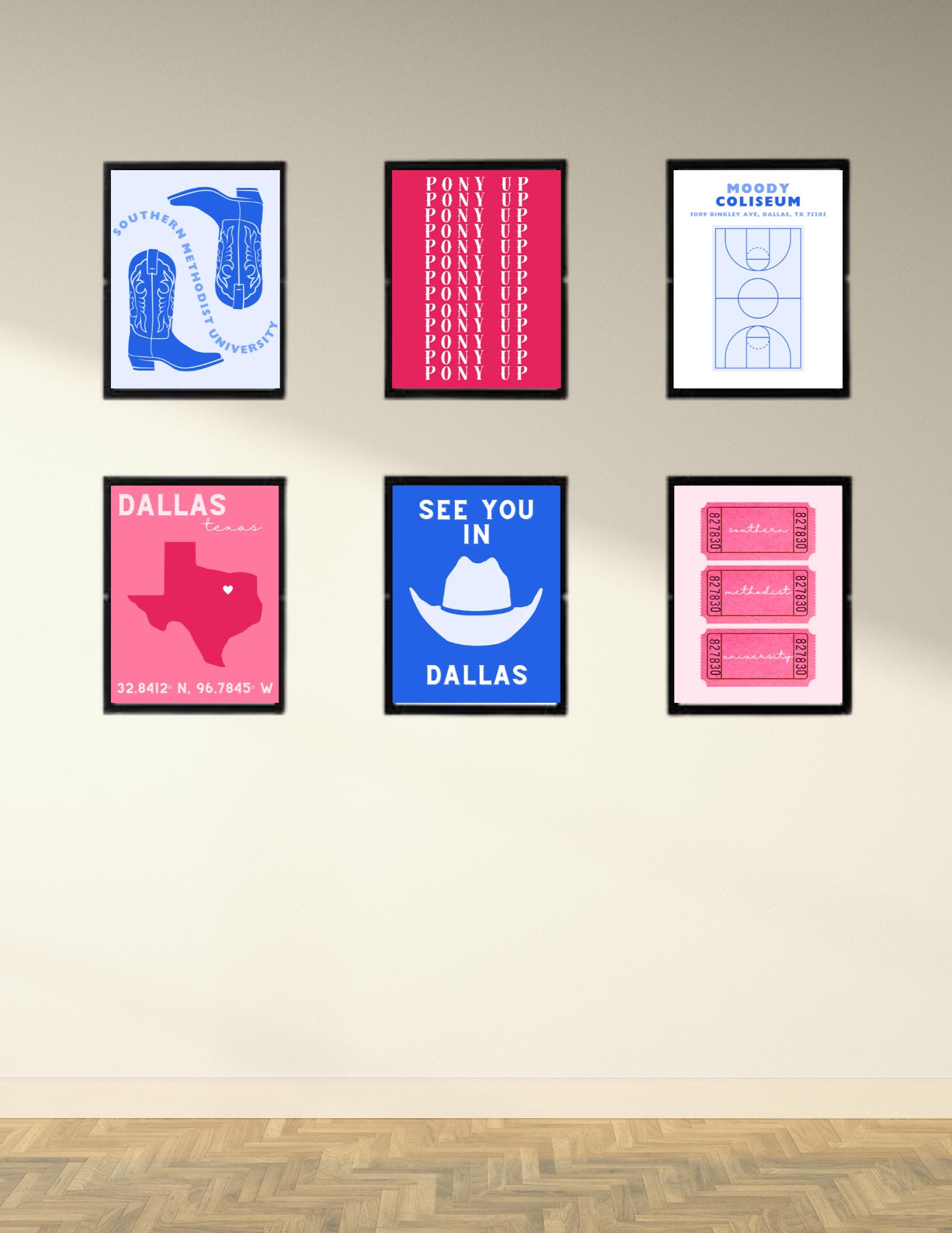 Set of 6 Custom, Southern Methodist University, Prints, Digital ...