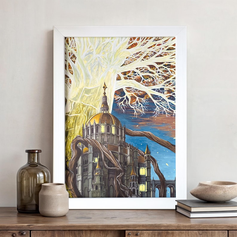 Hand-painted Elden Ring Inspired Artwork, Glowing Erdtree & Leyndell ...