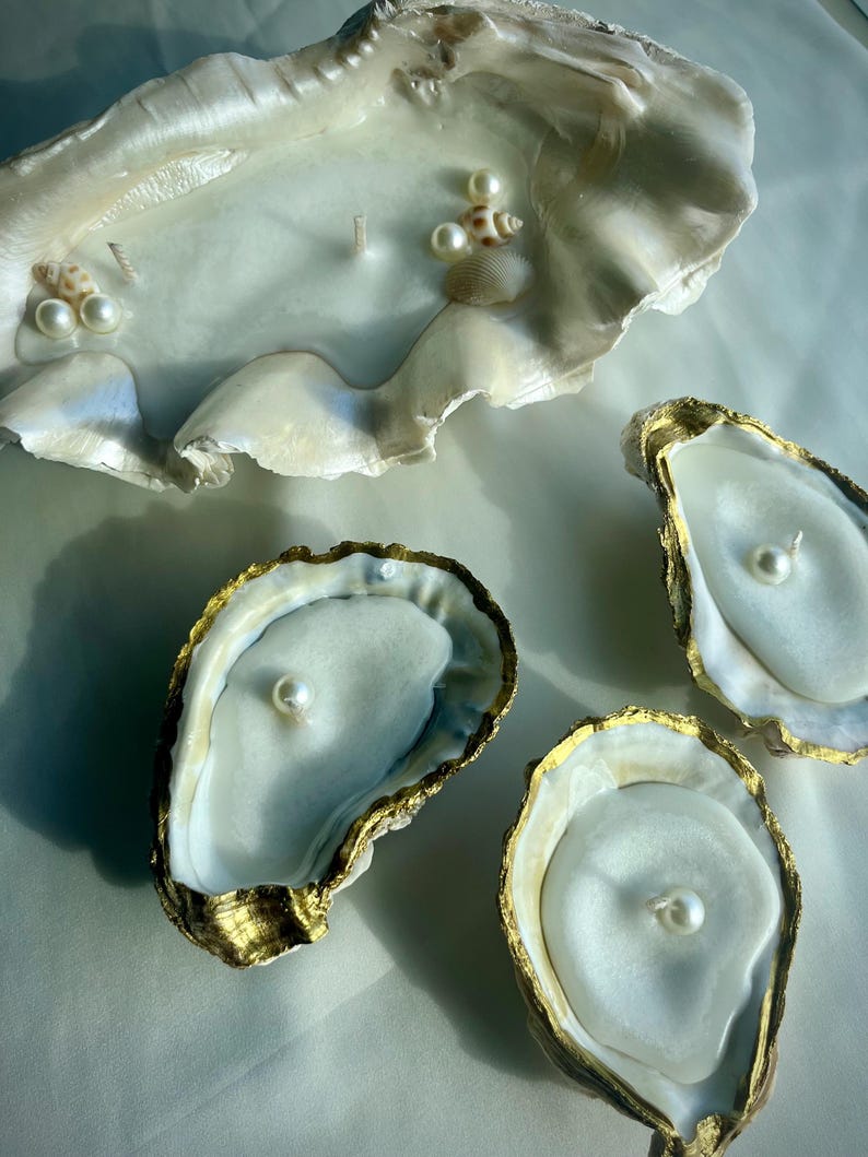 Hand Poured Oyster Shell Candle- Soy Wax- Coconut Scented- Wedding ...