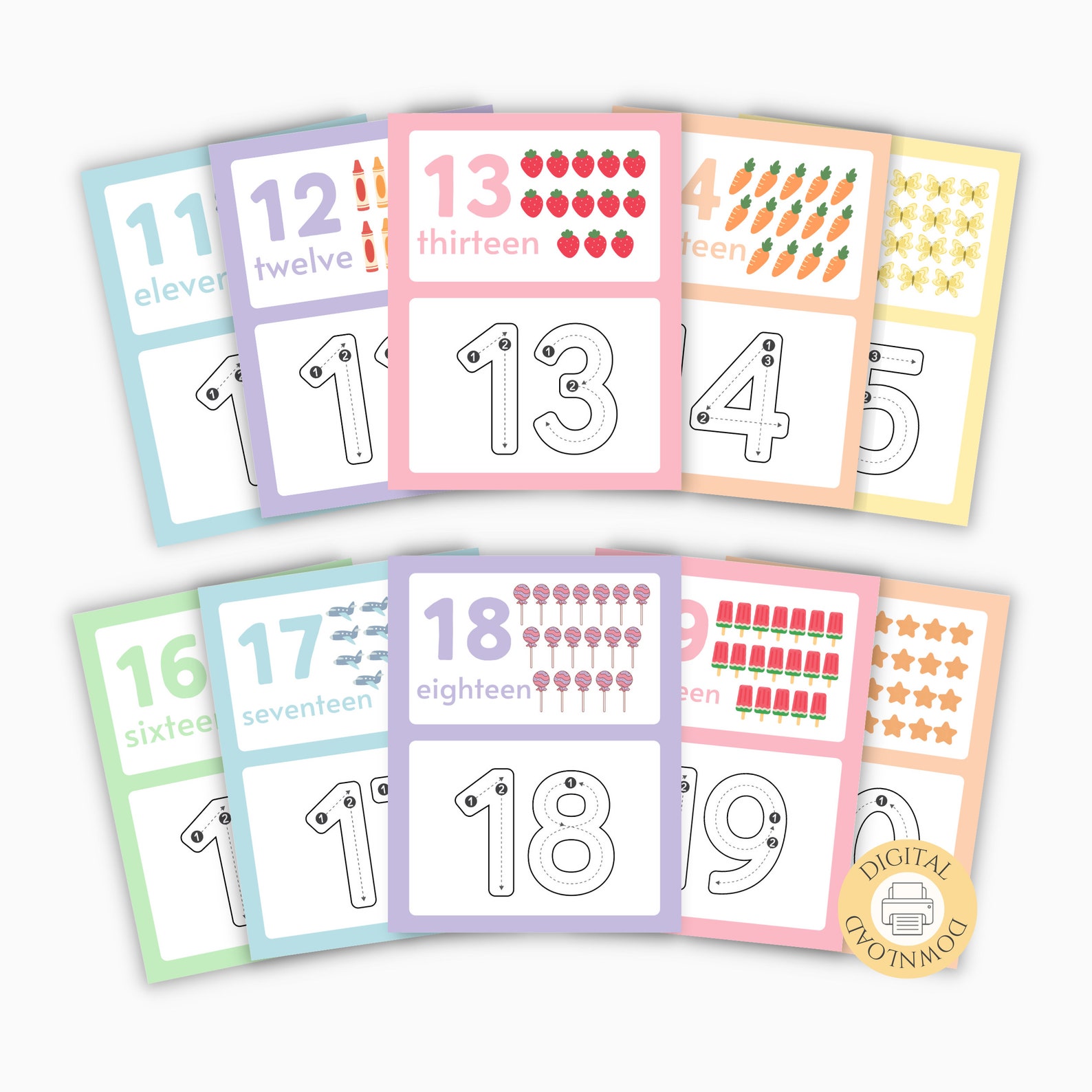 Number Flashcards Preschool Counting Flash Cards Printable Number Cards ...