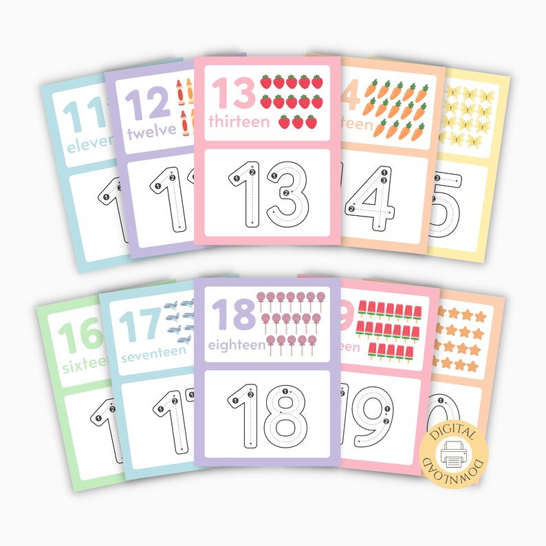 Number Flashcards Preschool Counting Flash Cards Printable Number Cards ...