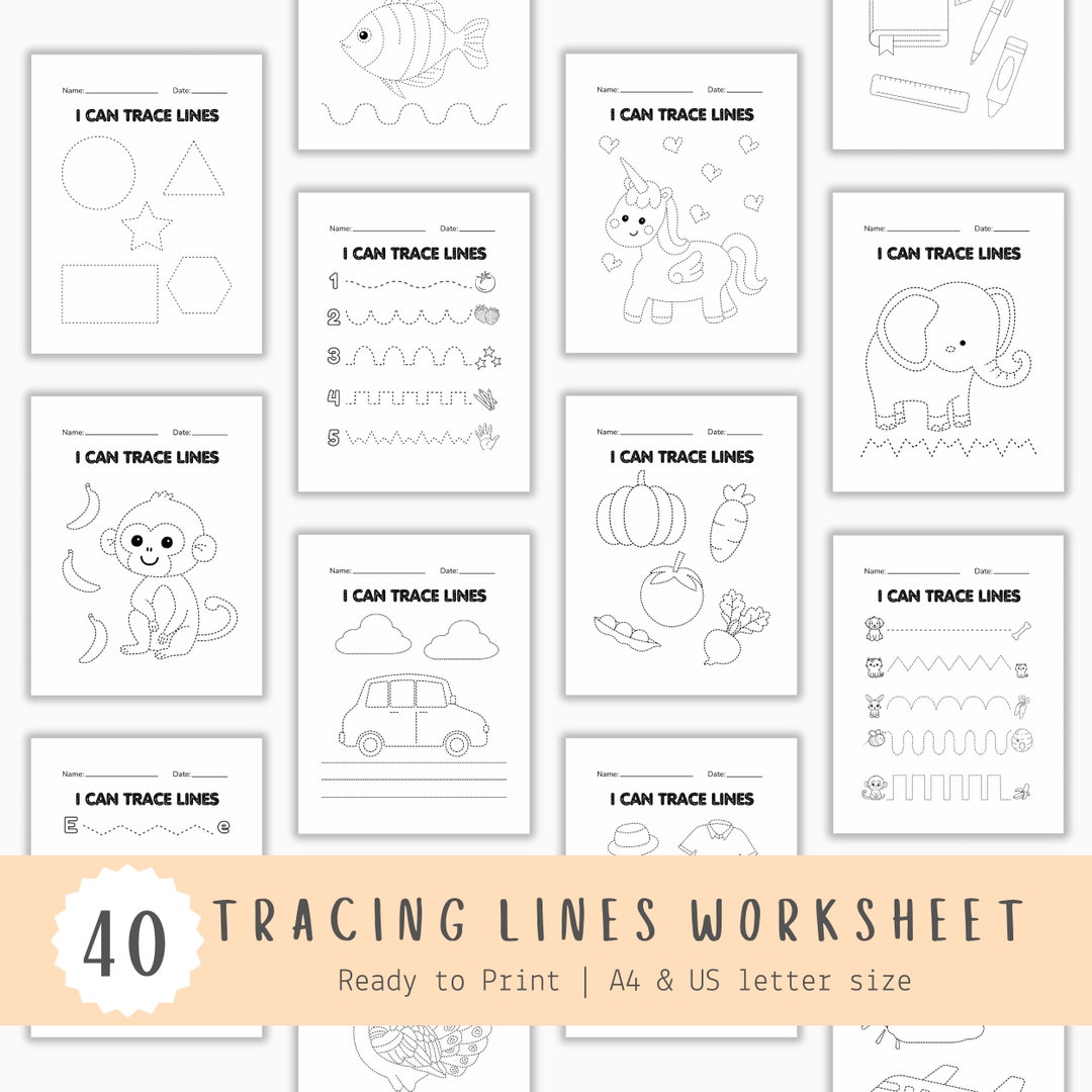 Tracing Worksheets Printable Line Tracing Patterns Tracing Bundle ...