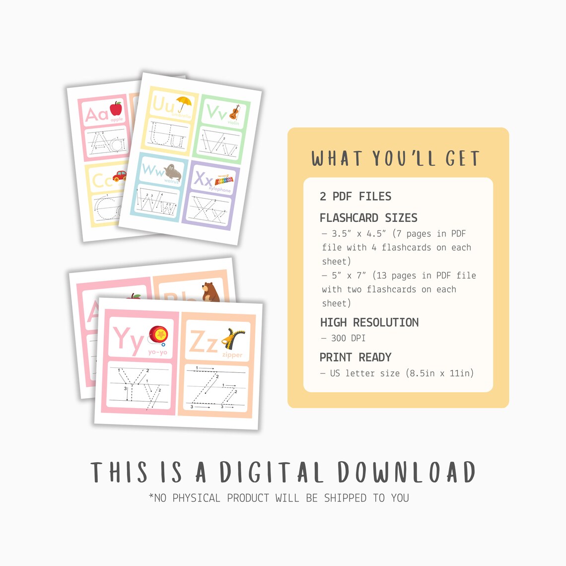 Alphabet Tracing Cards Printable ABC Cards 26 Alphabet Flashcards ...