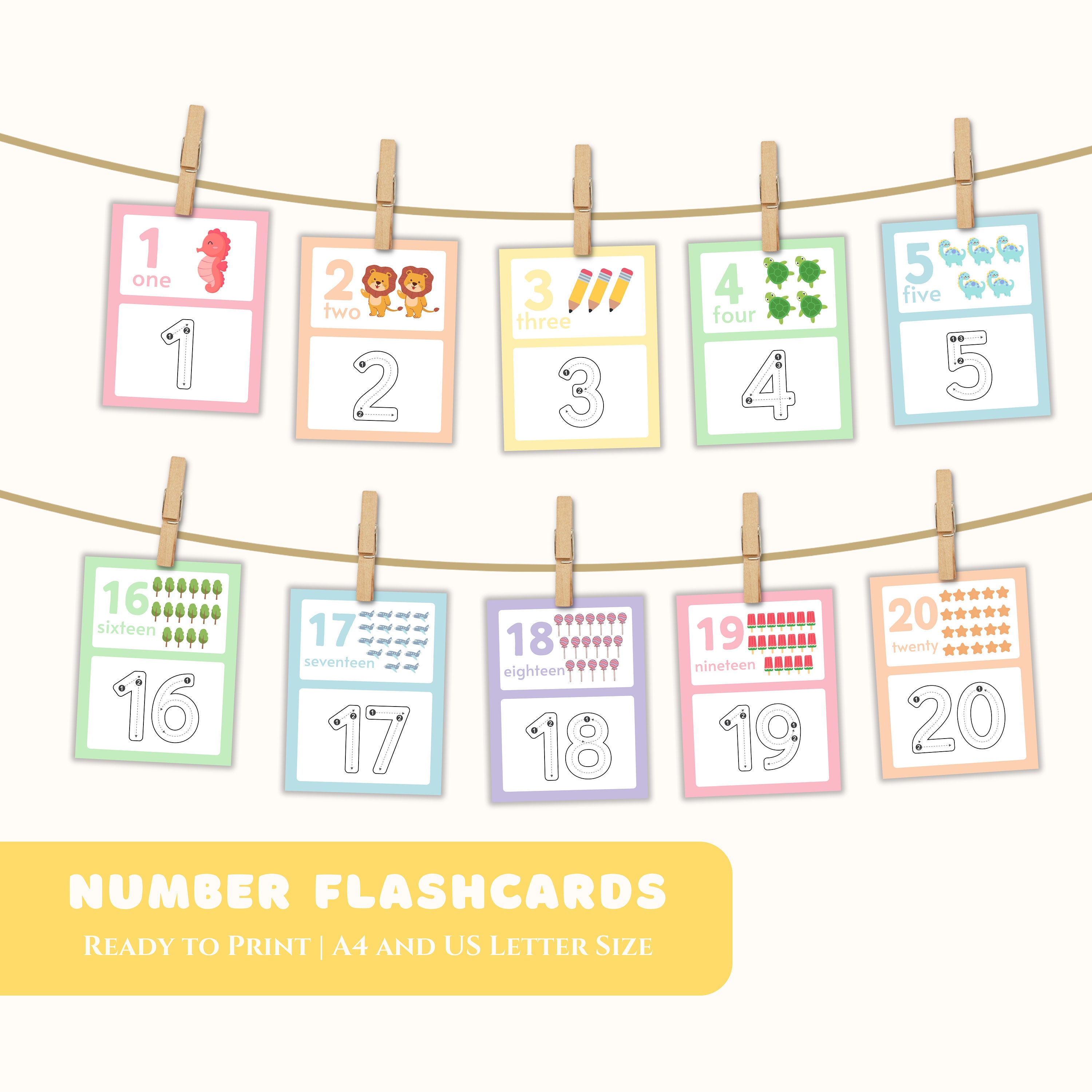Number Flashcards Preschool Counting Flash Cards Printable Number Cards ...