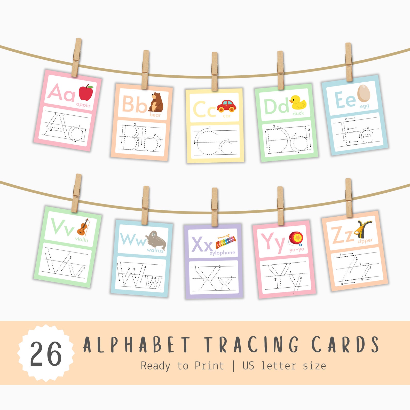 Alphabet Tracing Cards Printable ABC Cards 26 Alphabet Flashcards ...