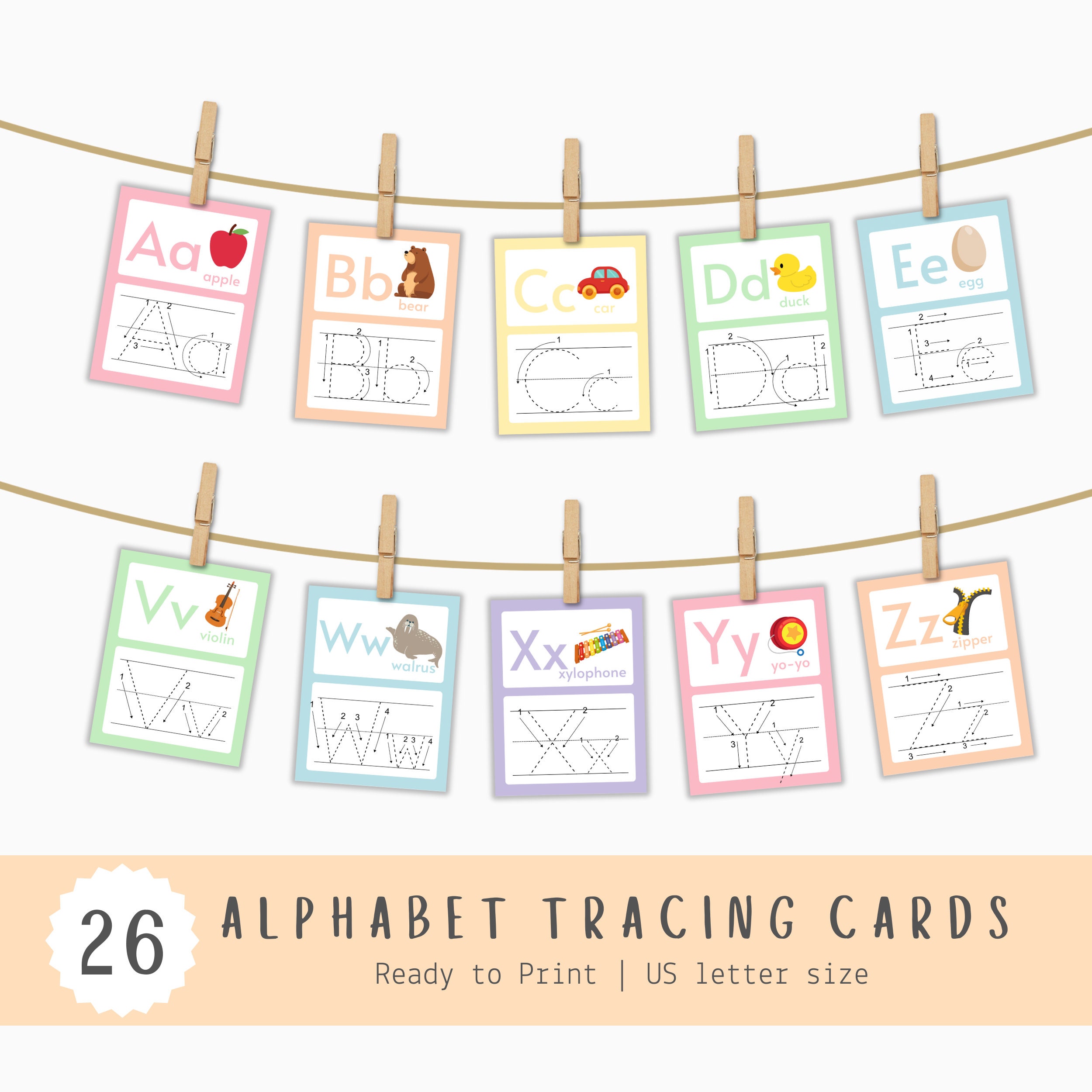 Alphabet Tracing Cards Printable ABC Cards 26 Alphabet Flashcards ...