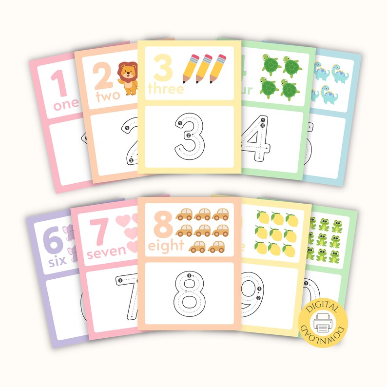 Number Flashcards Preschool Counting Flash Cards Printable Number Cards ...