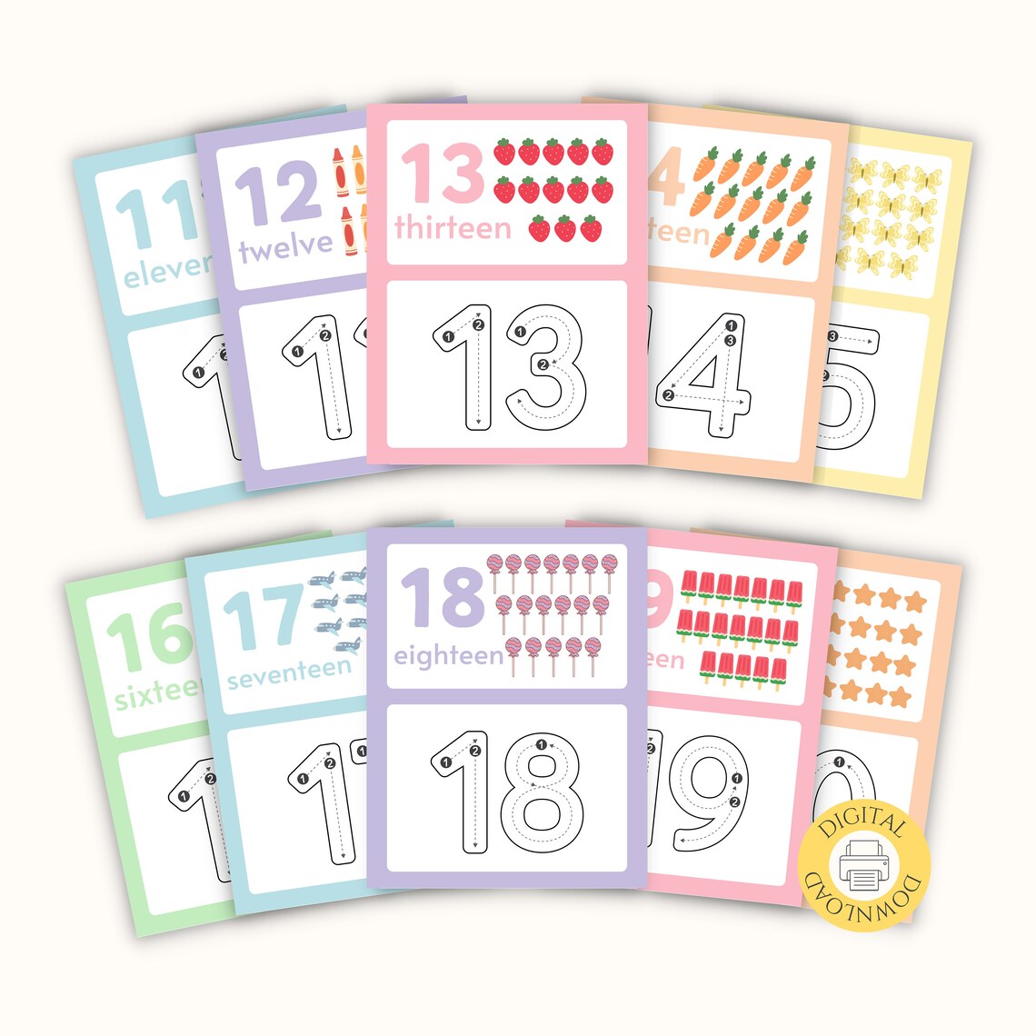 Number Flashcards Preschool Counting Flash Cards Printable Number Cards ...