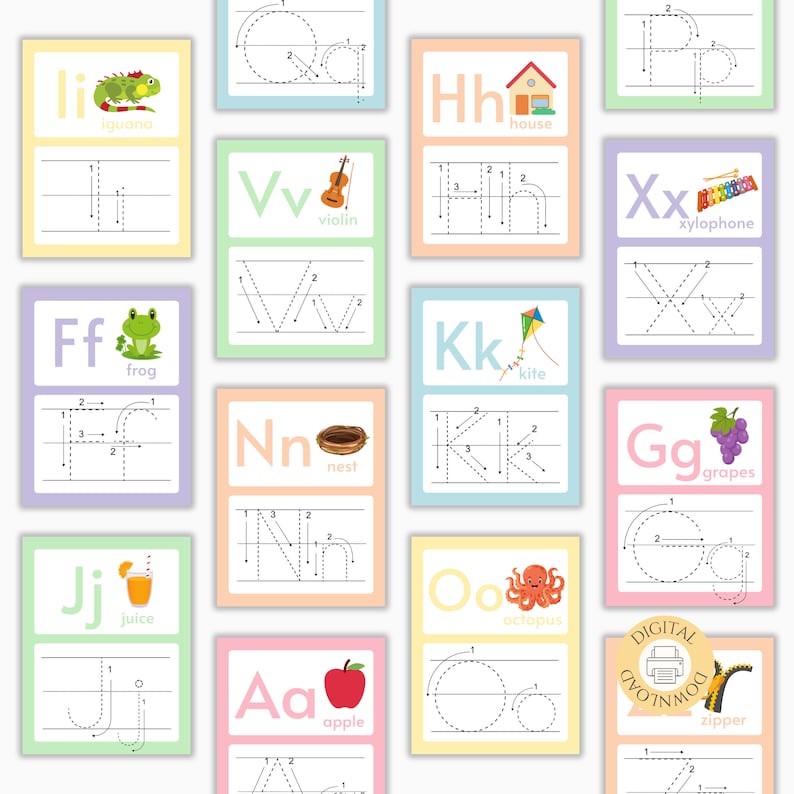 Alphabet Tracing Cards Printable ABC Cards 26 Alphabet Flashcards Letter Tracing Flash Cards ...