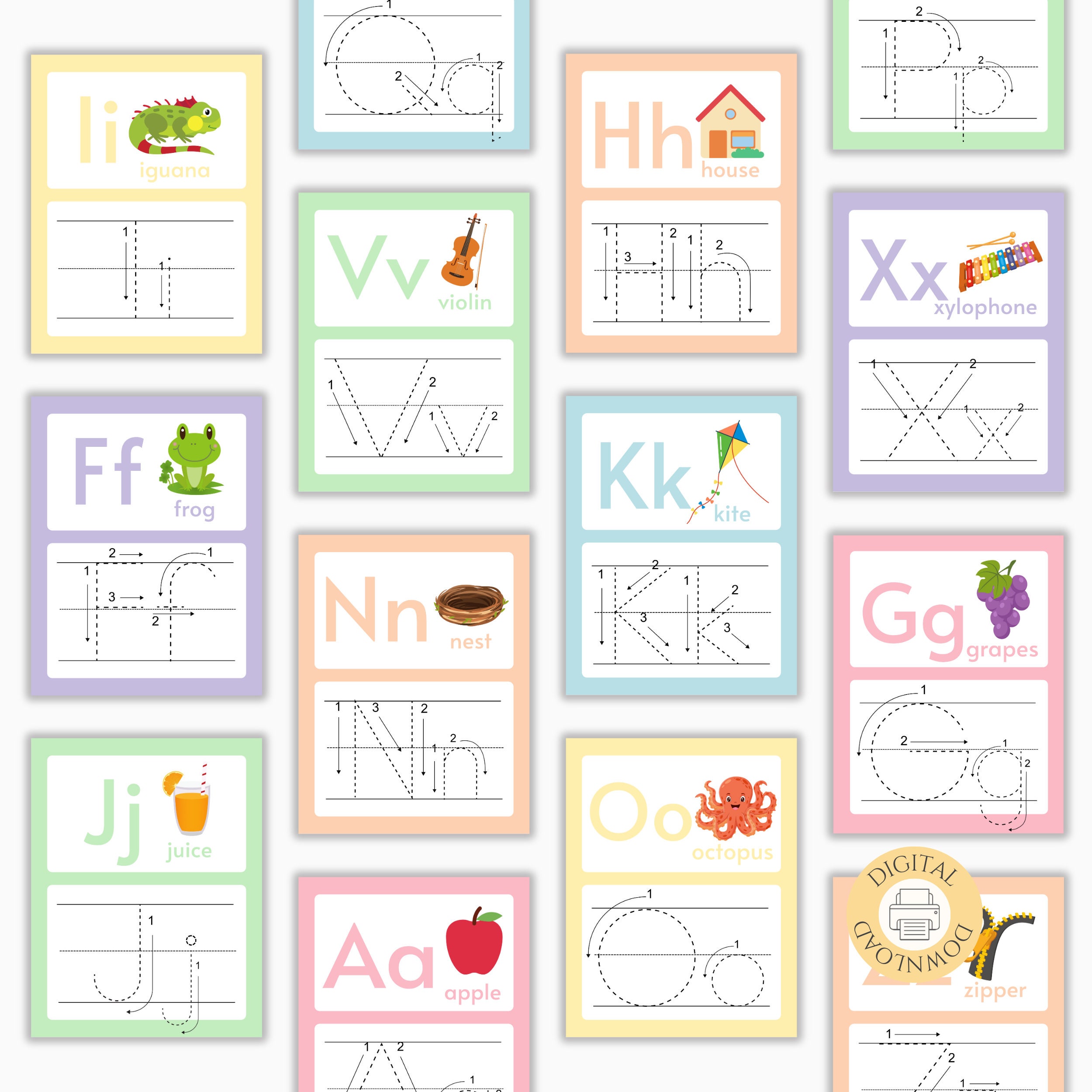 Alphabet Tracing Cards Printable ABC Cards 26 Alphabet Flashcards ...
