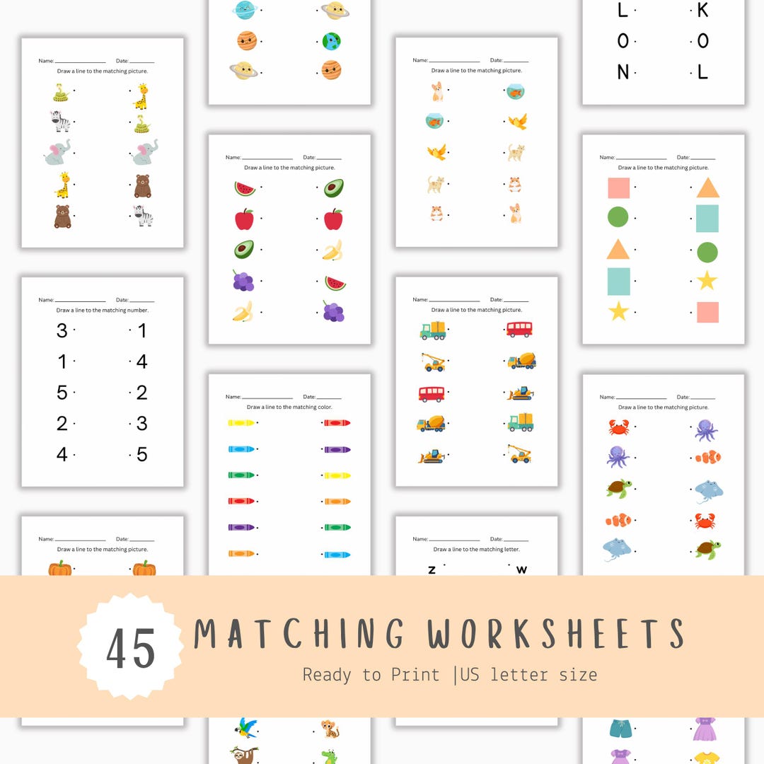 Matching Worksheets, Matching Game, Matching Activity for Kids ...
