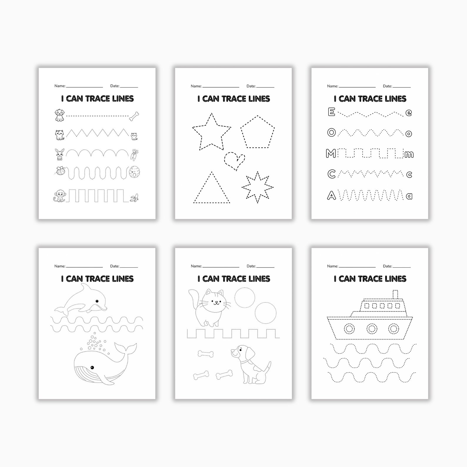 Tracing Worksheets Printable Line Tracing Patterns Tracing Bundle ...
