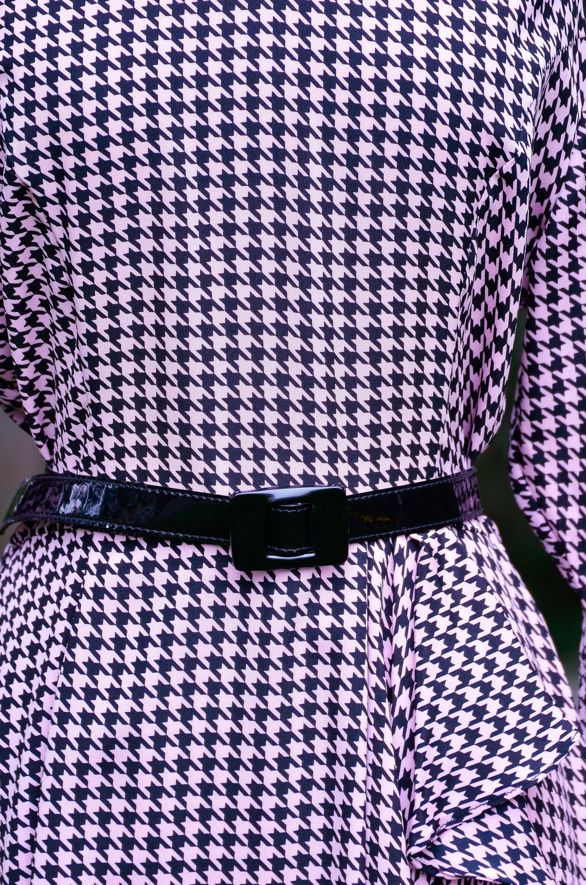 Pink & Black Houndstooth Pattern Dress / Faux Wrap Pencil Skirt With ...
