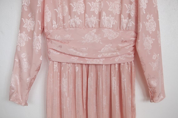 Pink Satin Dress - Shiny Rose Pattern - Long Sleeve B… - Gem