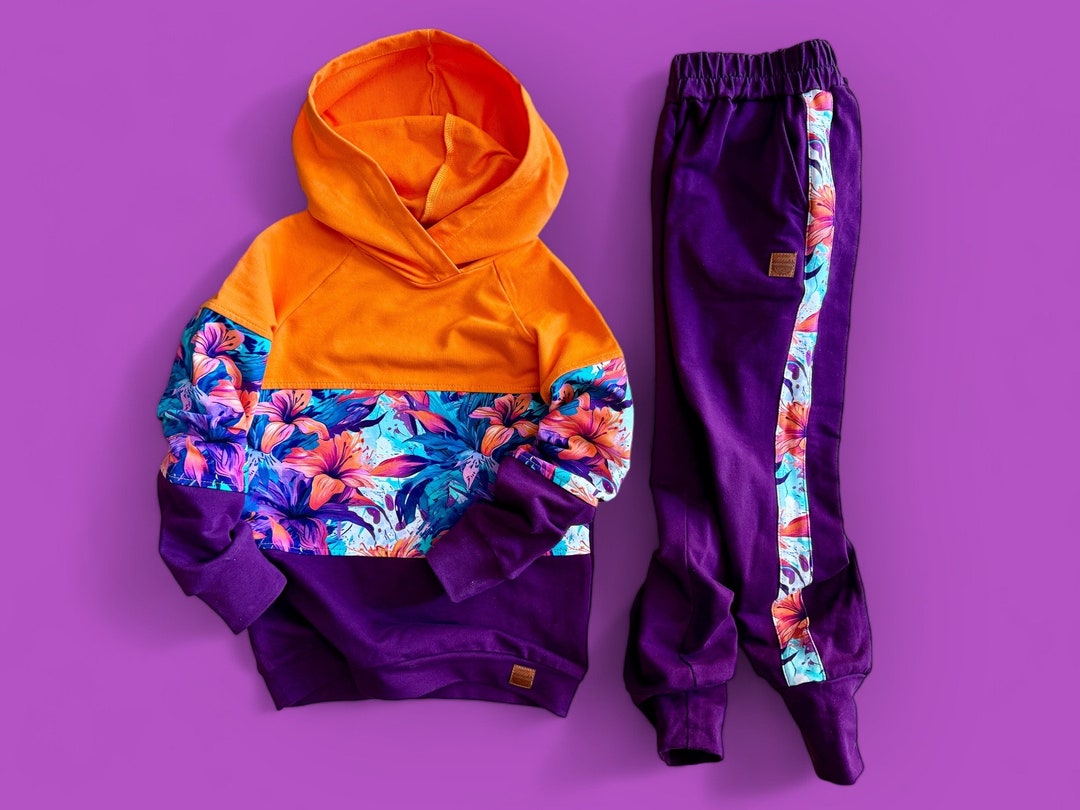 Girls Tracksuit, Colorful Hoodie and Sweatpants Set, Cotton, Unique ...