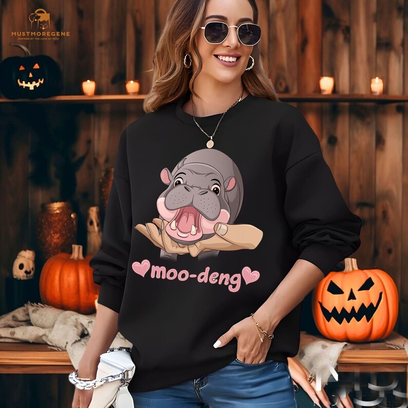 Moo Deng T-shirt, Moo Deng Bouncy Pig Shirt, Cute Baby Hippo Sweatshirt ...