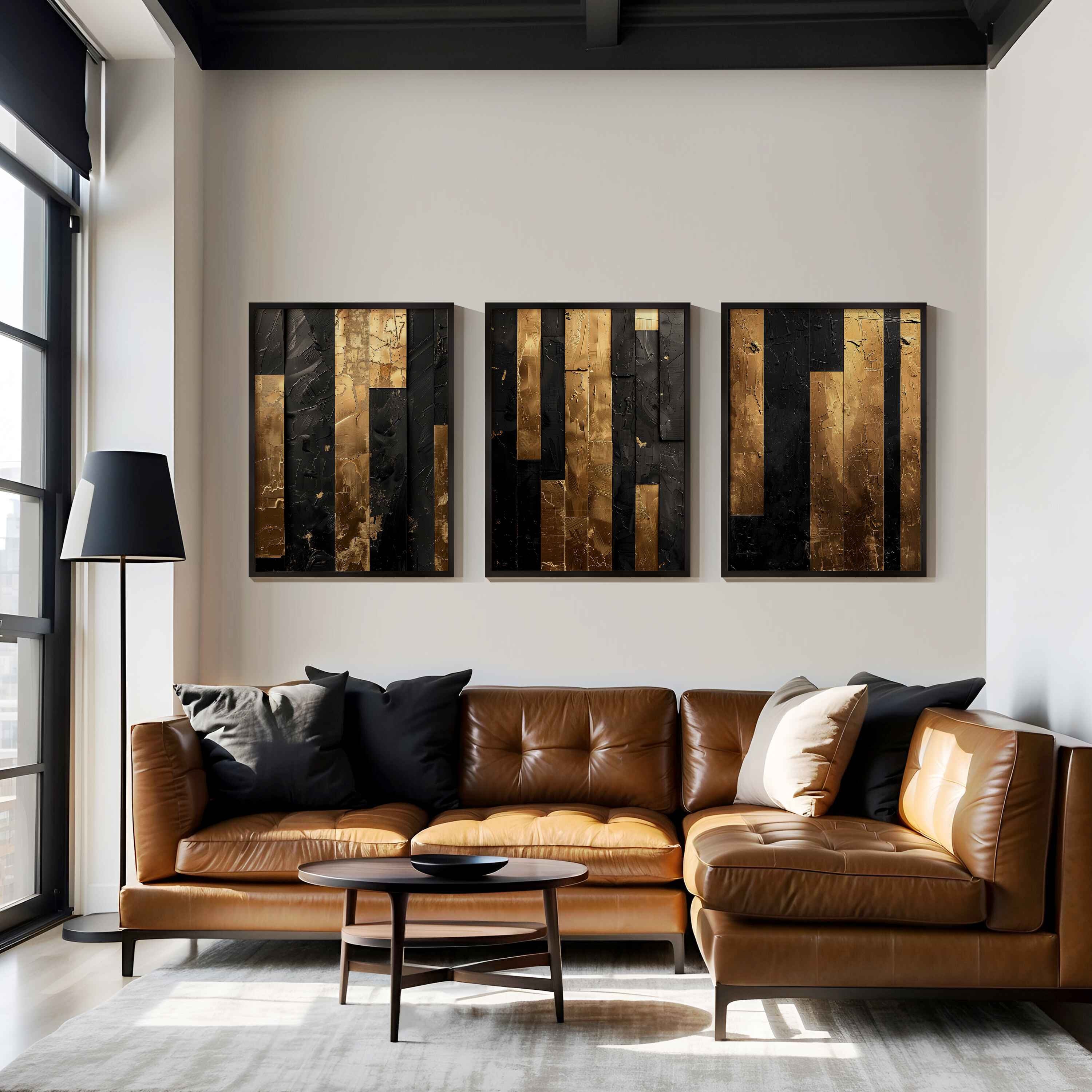 Modern Gold and Black Abstract Art Prints - Set of 3 Wall Decor - Etsy