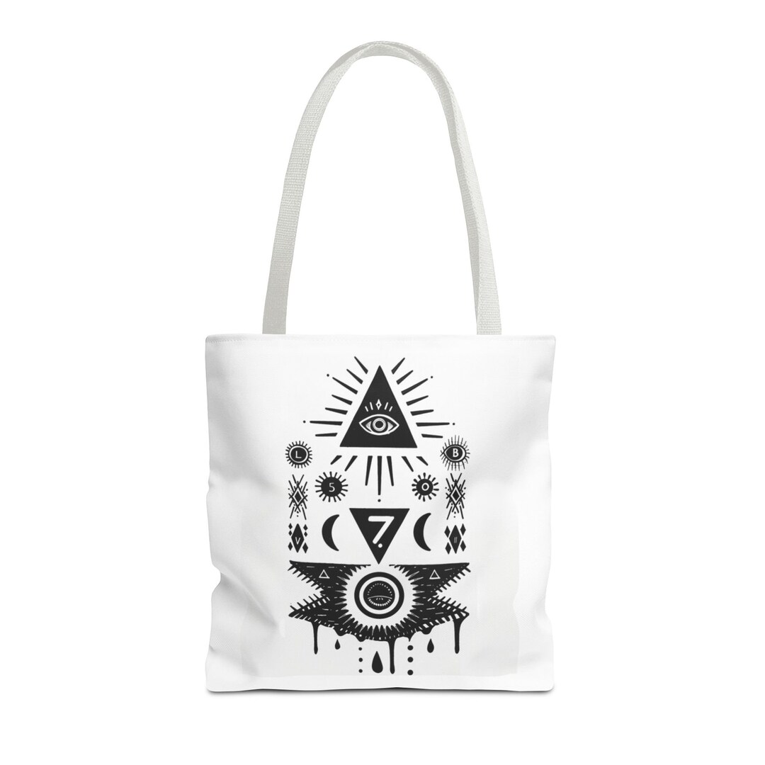 Cool Witchy Sigil Tote Bag All-seeing Eye Number Seven Geometric Black ...