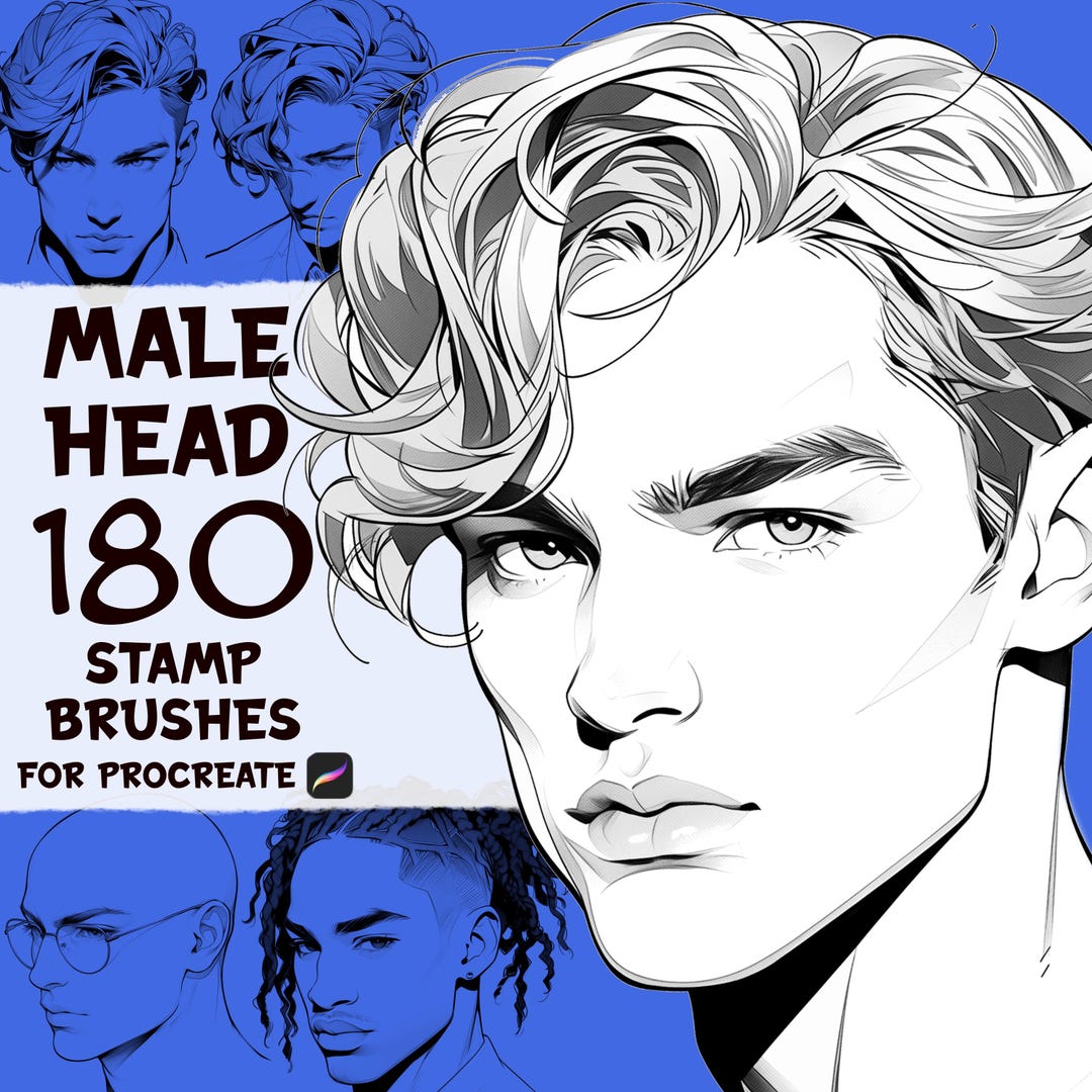 Male Head Stamp Brushes for Procreate, Procreate, Procreate Stamp, Procreate Brushes, Procreate ...