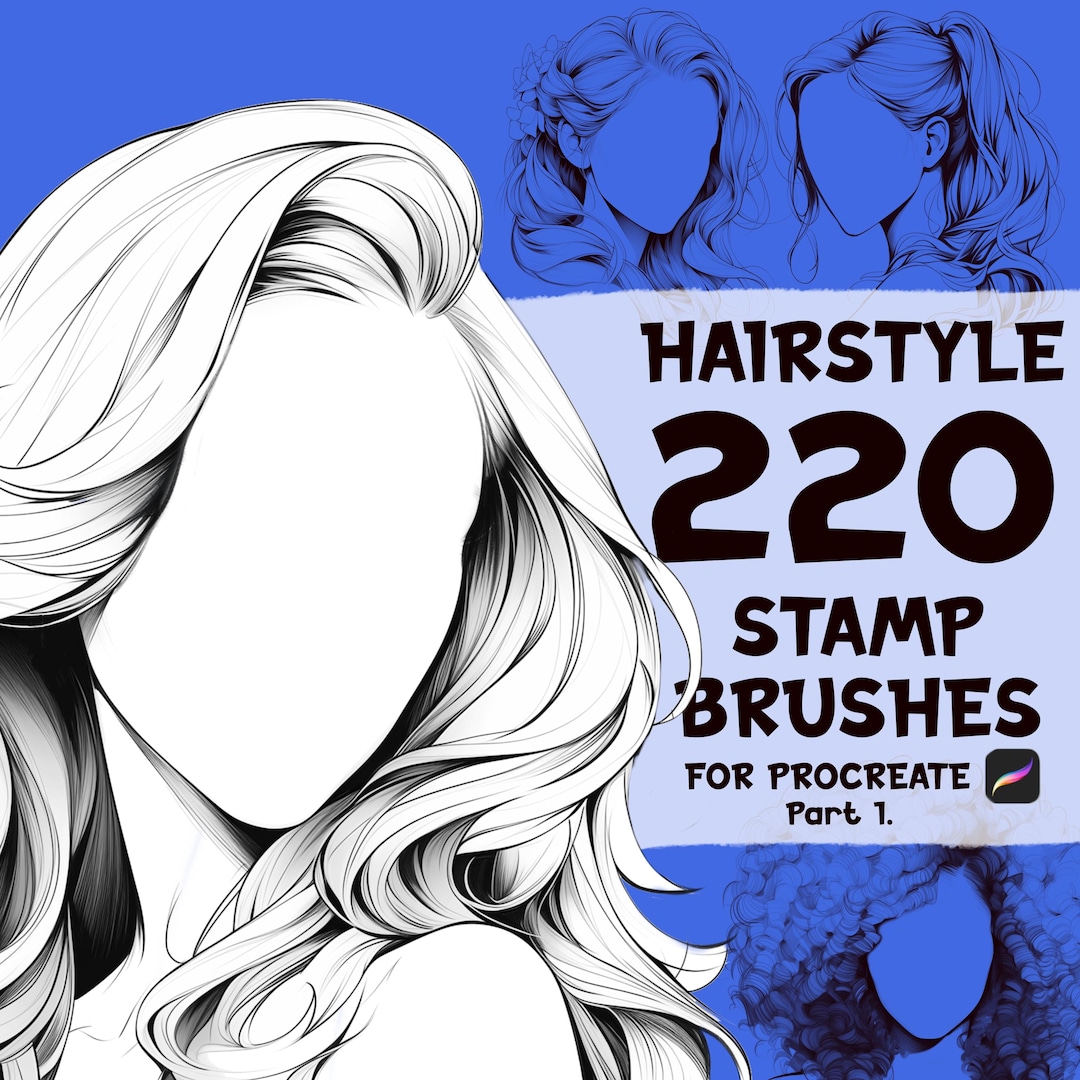 Procreate Hair Stamp Brushes: 220 Digital Hairstyle Brushes (.brushset ...